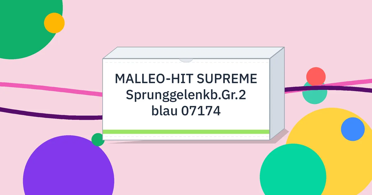 Symbolbild: Packung mit der Aufschrift MALLEO-HIT SUPREME Sprunggelenkb.Gr.2 blau 07174 (PZN 16931278) – Verfügbarkeit und Bezug in Apotheken in Frankfurt am Main