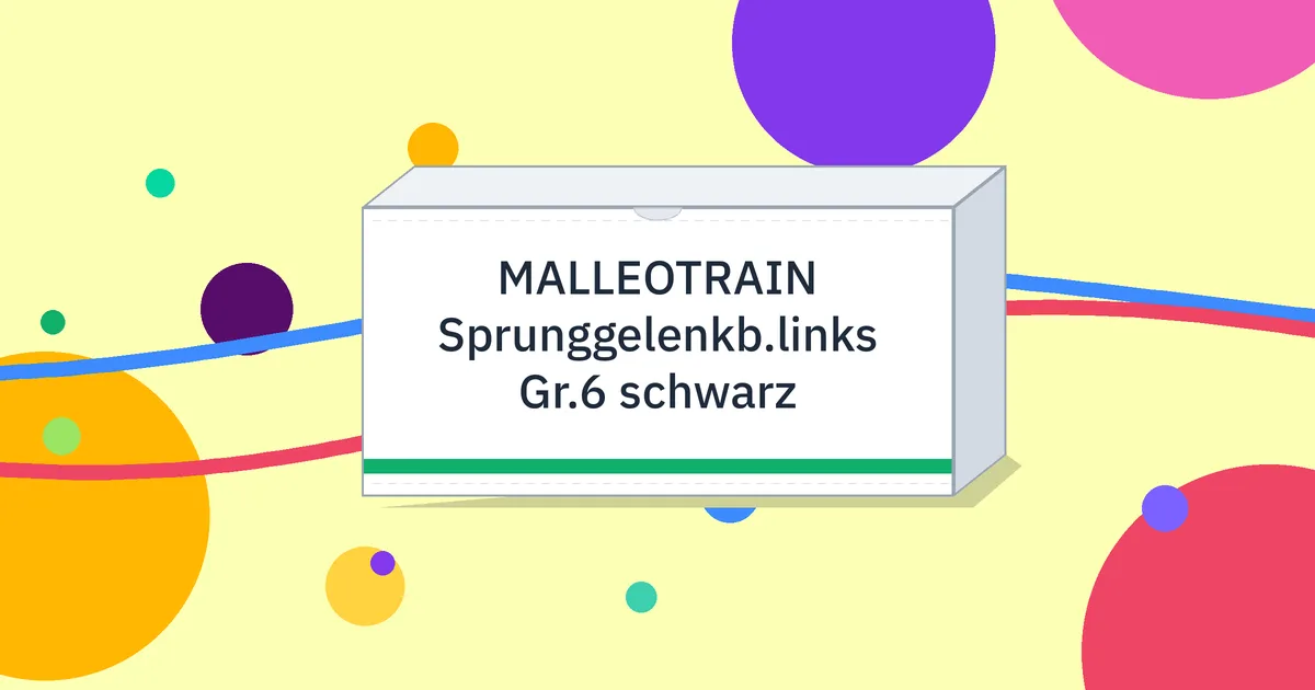 Symbolbild: Packung mit der Aufschrift MALLEOTRAIN Sprunggelenkb.links Gr.6 schwarz (PZN 07551447) – Verfügbarkeit und Bezug in Apotheken in Frankfurt am Main