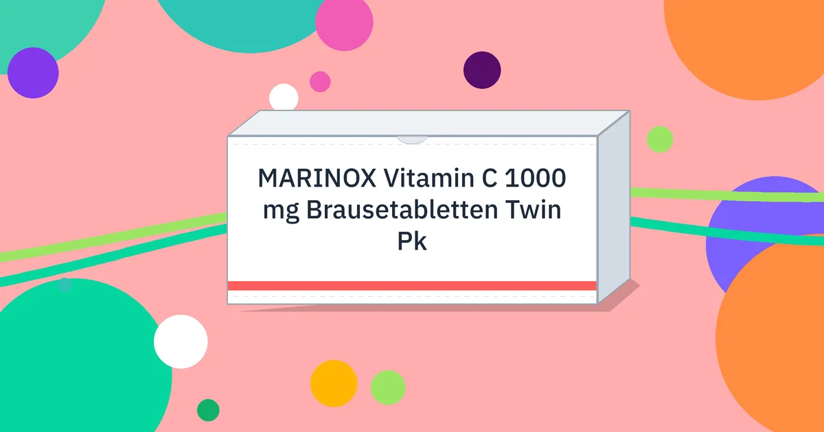 Symbolbild: Packung mit der Aufschrift MARINOX Vitamin C 1000 mg Brausetabletten Twin Pk (PZN 16886448) – Verfügbarkeit und Bezug in Apotheken in Frankfurt am Main