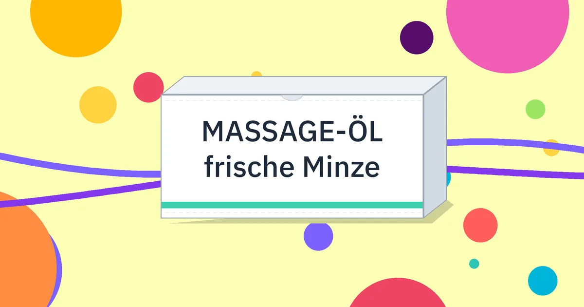 Symbolbild: Packung mit der Aufschrift MASSAGE-ÖL frische Minze (PZN 11195515) – Verfügbarkeit und Bezug in Apotheken in Frankfurt am Main