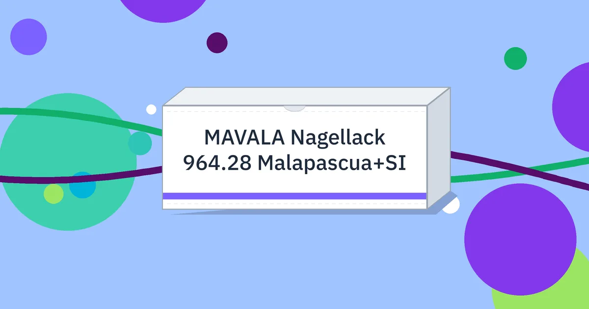 Symbolbild: Packung mit der Aufschrift MAVALA Nagellack 964.28 Malapascua+SI (PZN 17969596) – Verfügbarkeit und Bezug in Apotheken in Frankfurt am Main