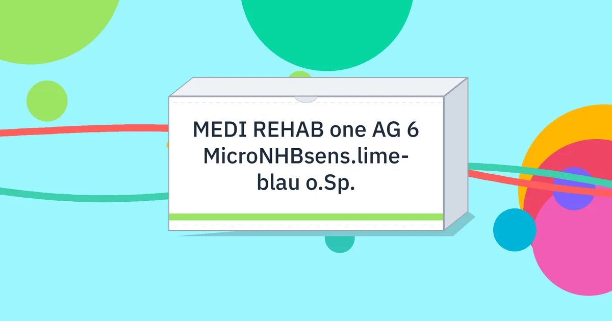Symbolbild: Packung mit der Aufschrift MEDI REHAB one AG 6 MicroNHBsens.lime-blau o.Sp. (PZN 16753664) – Verfügbarkeit und Bezug in Apotheken in Frankfurt am Main