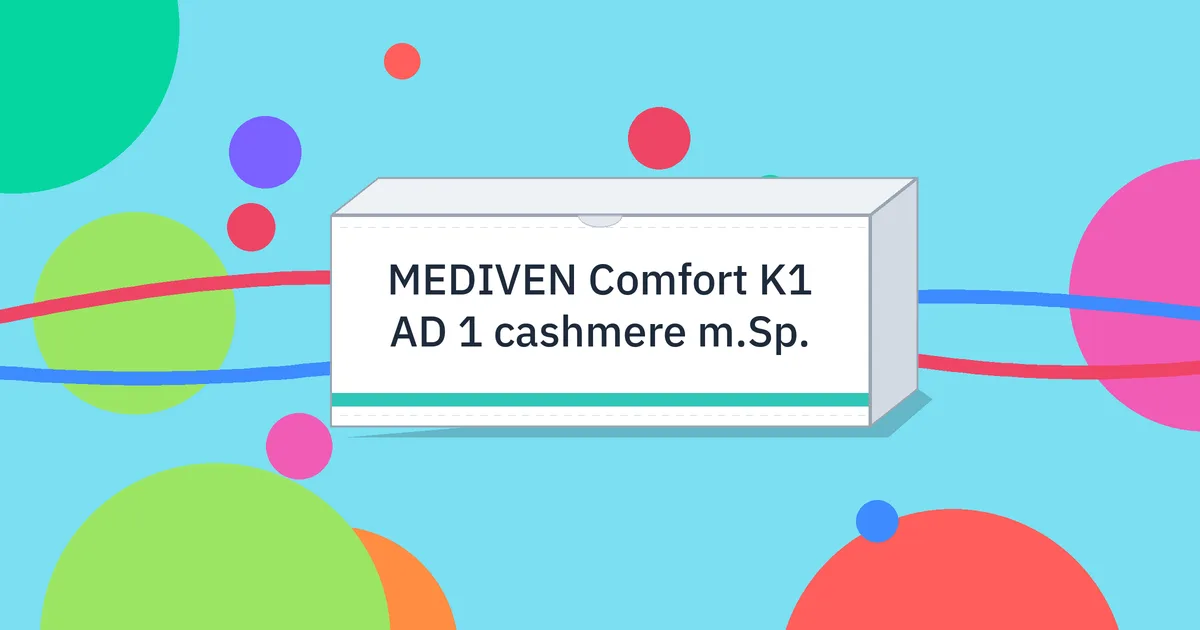 Symbolbild: Packung mit der Aufschrift MEDIVEN Comfort K1 AD 1 cashmere m.Sp. (PZN 14658430) – Verfügbarkeit und Bezug in Apotheken in Frankfurt am Main