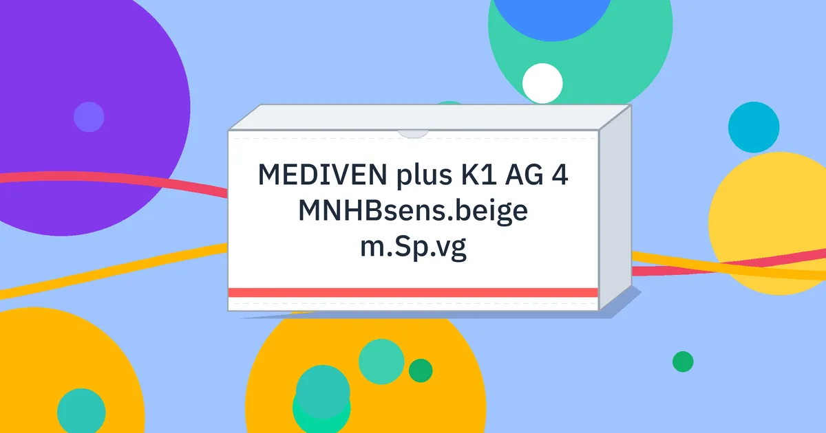 Symbolbild: Packung mit der Aufschrift MEDIVEN plus K1 AG 4 MNHBsens.beige m.Sp.vg (PZN 16072102) – Verfügbarkeit und Bezug in Apotheken in Frankfurt am Main