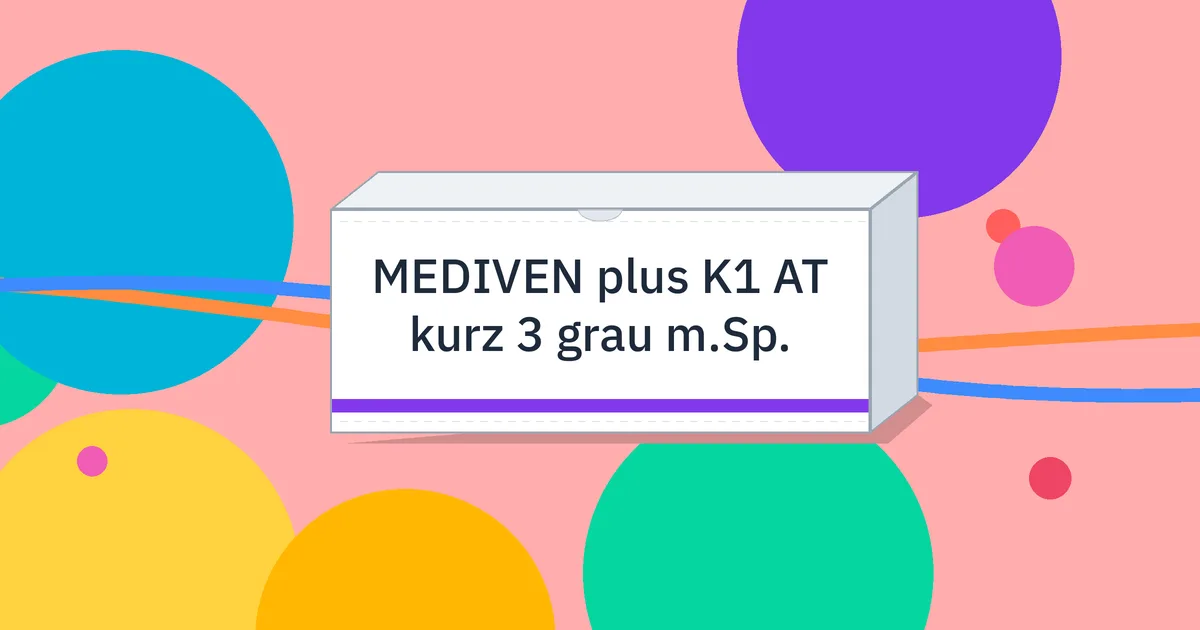Symbolbild: Packung mit der Aufschrift MEDIVEN plus K1 AT kurz 3 grau m.Sp. (PZN 18931957) – Verfügbarkeit und Bezug in Apotheken in Frankfurt am Main