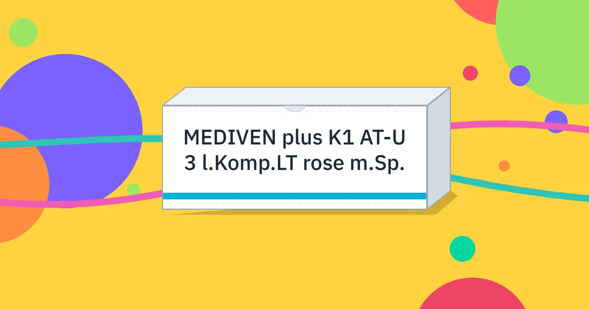 Symbolbild: Packung mit der Aufschrift MEDIVEN plus K1 AT-U 3 l.Komp.LT rose m.Sp. (PZN 15033241) – Verfügbarkeit und Bezug in Apotheken in Frankfurt am Main