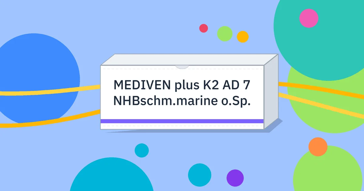 Symbolbild: Packung mit der Aufschrift MEDIVEN plus K2 AD 7 NHBschm.marine o.Sp. (PZN 15938976) – Verfügbarkeit und Bezug in Apotheken in Frankfurt am Main