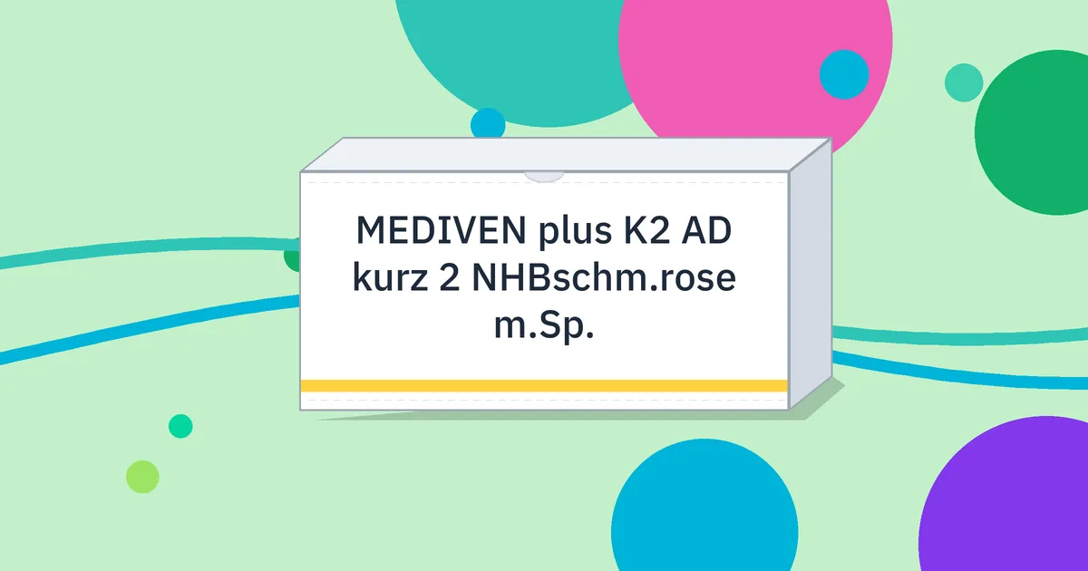 Symbolbild: Packung mit der Aufschrift MEDIVEN plus K2 AD kurz 2 NHBschm.rose m.Sp. (PZN 15926499) – Verfügbarkeit und Bezug in Apotheken in Frankfurt am Main