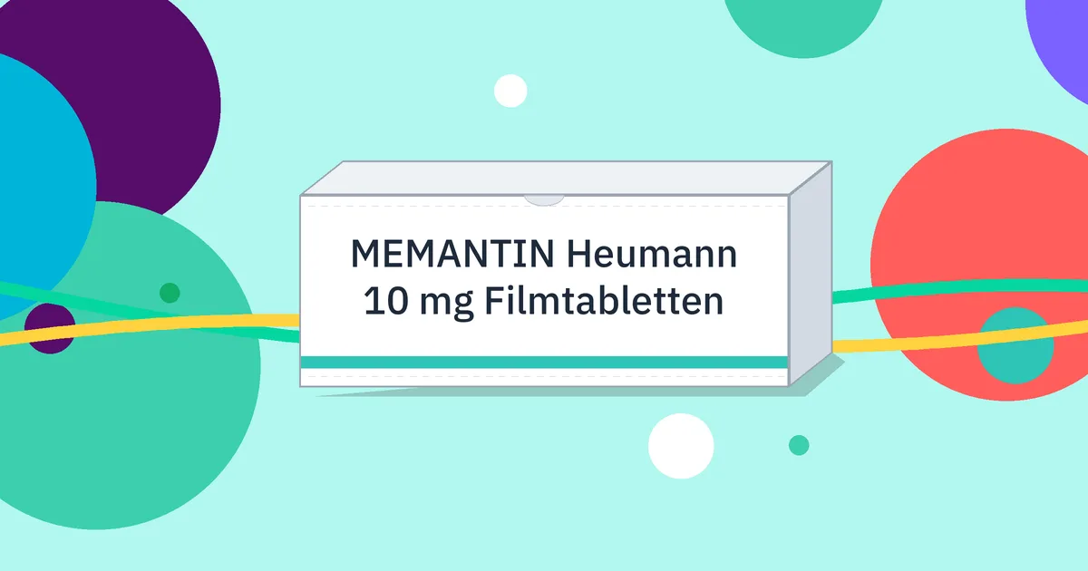 Symbolbild: Packung mit der Aufschrift MEMANTIN Heumann 10 mg Filmtabletten (PZN 09759146) – Verfügbarkeit und Bezug in Apotheken in Frankfurt am Main