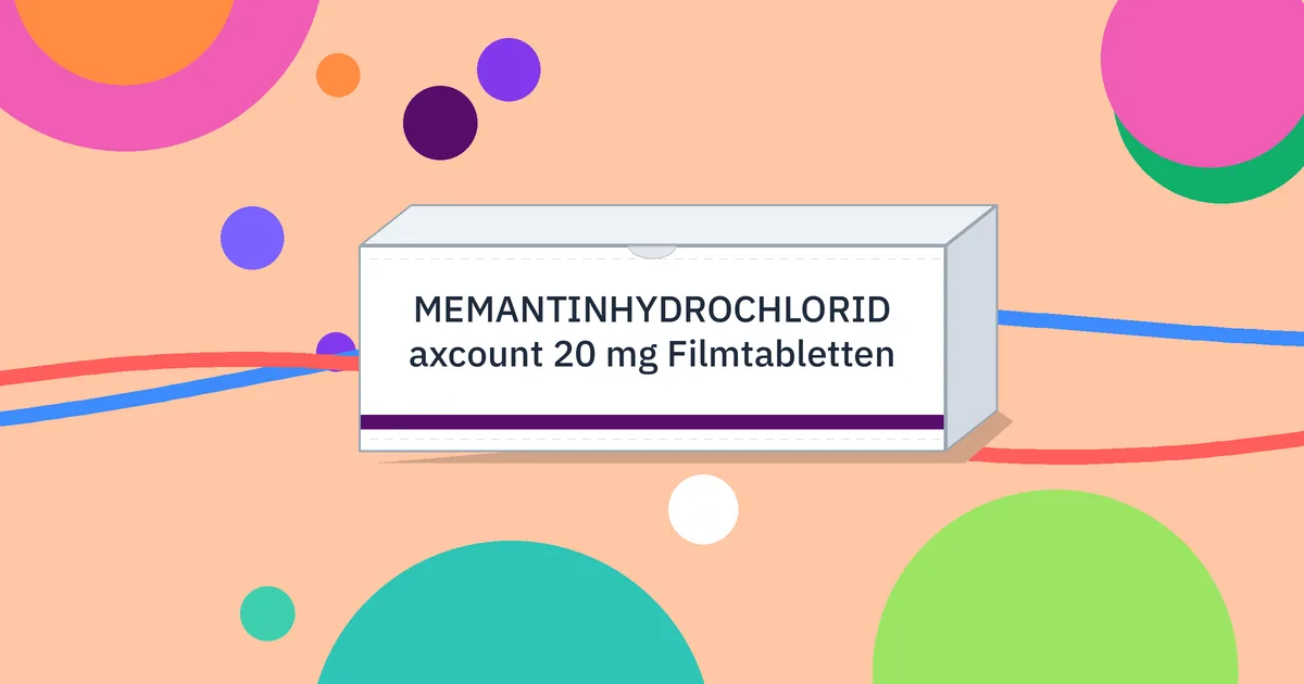 Symbolbild: Packung mit der Aufschrift MEMANTINHYDROCHLORID axcount 20 mg Filmtabletten (PZN 11580489) – Verfügbarkeit und Bezug in Apotheken in Frankfurt am Main