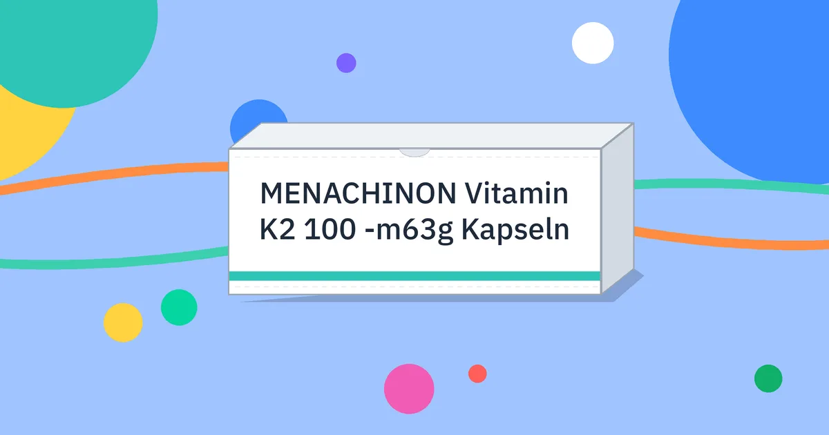 Symbolbild: Packung mit der Aufschrift MENACHINON Vitamin K2 100 -m63g Kapseln (PZN 10986137) – Verfügbarkeit und Bezug in Apotheken in Frankfurt am Main