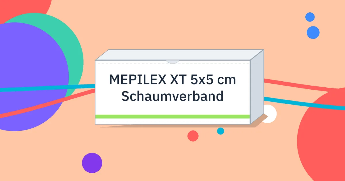 Symbolbild: Packung mit der Aufschrift MEPILEX XT 5x5 cm Schaumverband (PZN 17868010) – Verfügbarkeit und Bezug in Apotheken in Frankfurt am Main