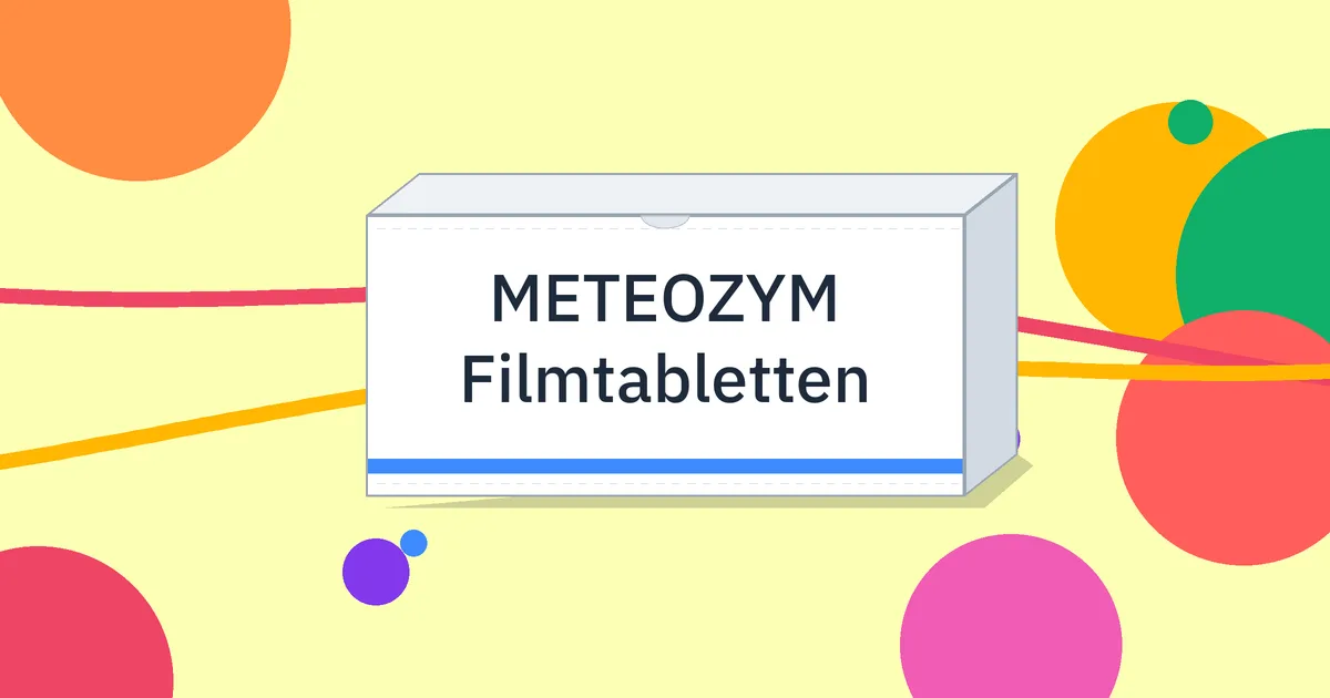 Symbolbild: Packung mit der Aufschrift METEOZYM Filmtabletten (PZN 02584784) – Verfügbarkeit und Bezug in Apotheken in Frankfurt am Main