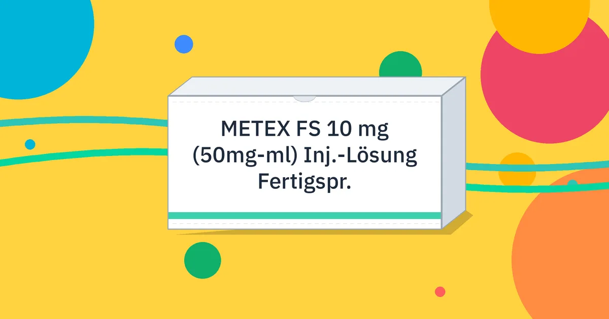 Symbolbild: Packung mit der Aufschrift METEX FS 10 mg (50mg-ml) Inj.-Lösung Fertigspr. (PZN 01178042) – Verfügbarkeit und Bezug in Apotheken in Frankfurt am Main