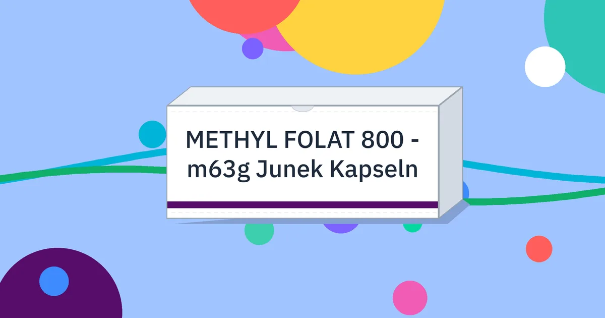 Symbolbild: Packung mit der Aufschrift METHYL FOLAT 800 -m63g Junek Kapseln (PZN 20051904) – Verfügbarkeit und Bezug in Apotheken in Frankfurt am Main