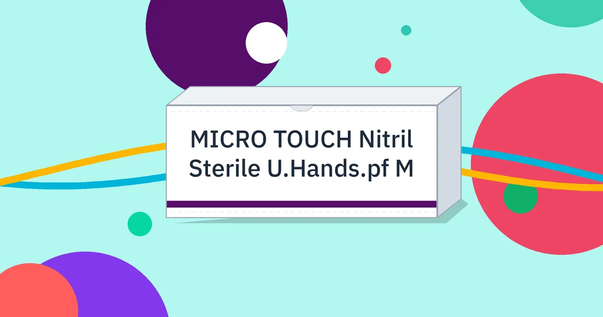 Symbolbild: Packung mit der Aufschrift MICRO TOUCH Nitril Sterile U.Hands.pf M (PZN 18387695) – Verfügbarkeit und Bezug in Apotheken in Frankfurt am Main