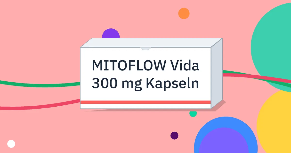 Symbolbild: Packung mit der Aufschrift MITOFLOW Vida 300 mg Kapseln (PZN 20929850) – Verfügbarkeit und Bezug in Apotheken in Frankfurt am Main
