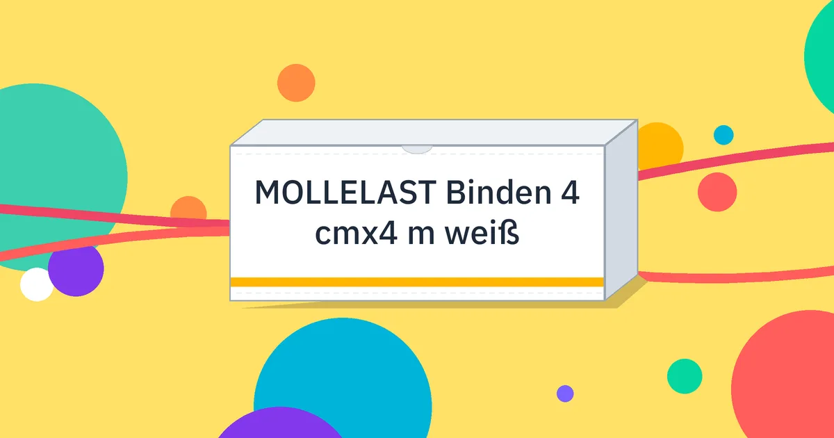Symbolbild: Packung mit der Aufschrift MOLLELAST Binden 4 cmx4 m weiß (PZN 18116252) – Verfügbarkeit und Bezug in Apotheken in Frankfurt am Main