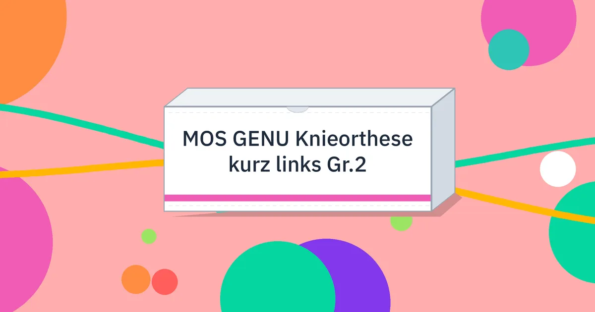 Symbolbild: Packung mit der Aufschrift MOS GENU Knieorthese kurz links Gr.2 (PZN 03141971) – Verfügbarkeit und Bezug in Apotheken in Frankfurt am Main