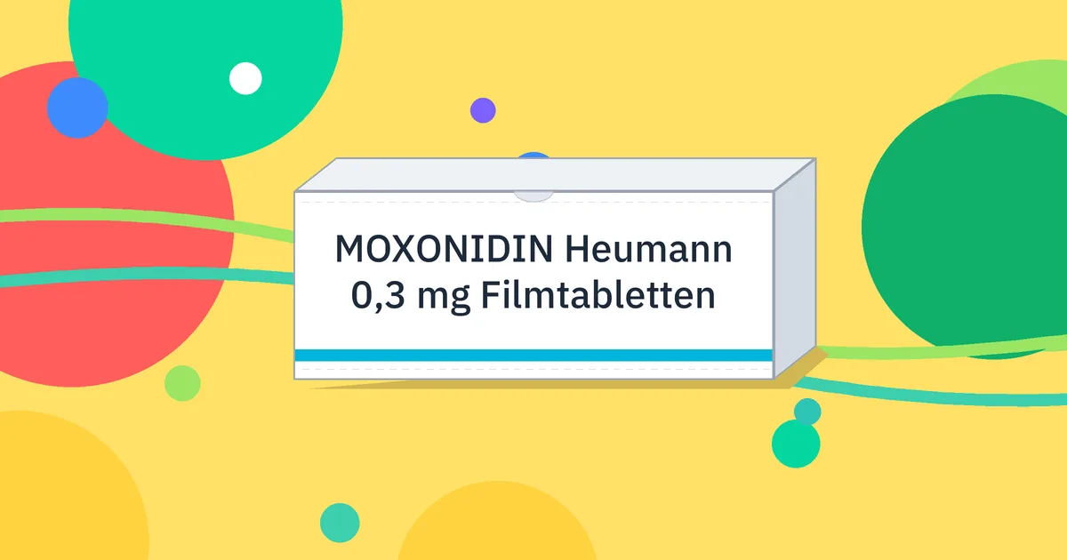 Symbolbild: Packung mit der Aufschrift MOXONIDIN Heumann 0,3 mg Filmtabletten (PZN 00239095) – Verfügbarkeit und Bezug in Apotheken in Frankfurt am Main