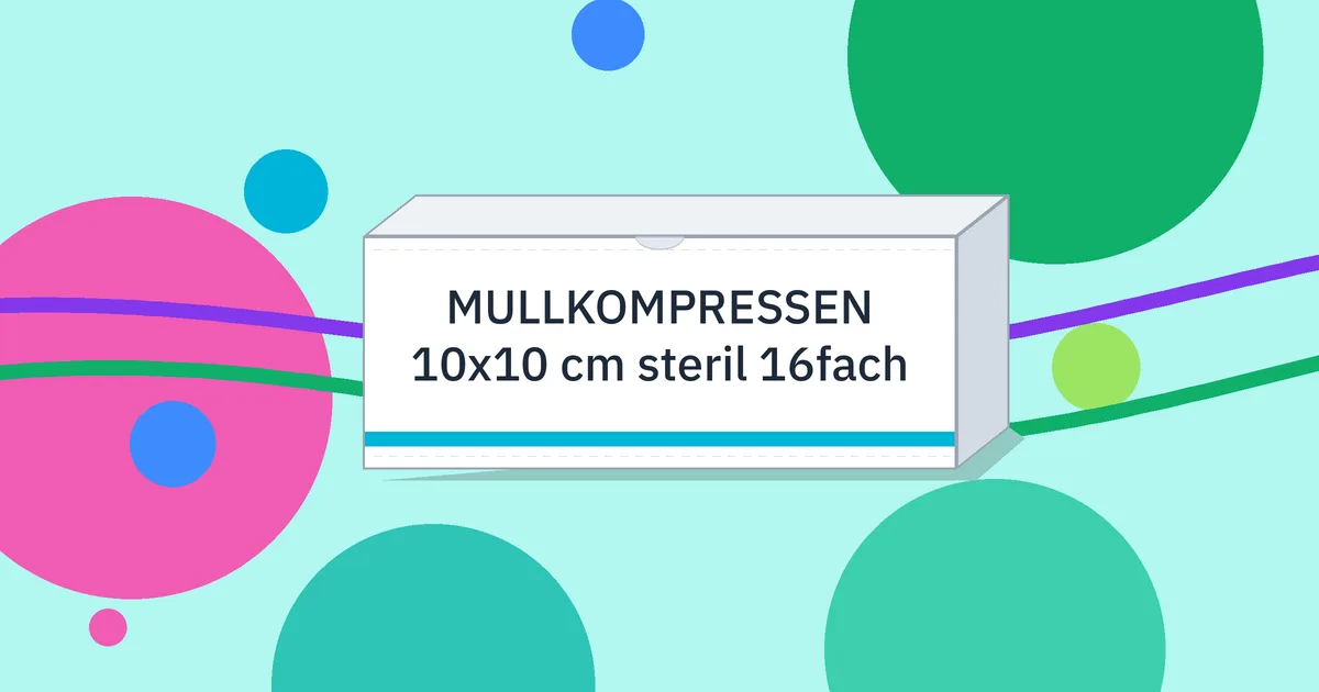 Symbolbild: Packung mit der Aufschrift MULLKOMPRESSEN 10x10 cm steril 16fach (PZN 12349216) – Verfügbarkeit und Bezug in Apotheken in Frankfurt am Main