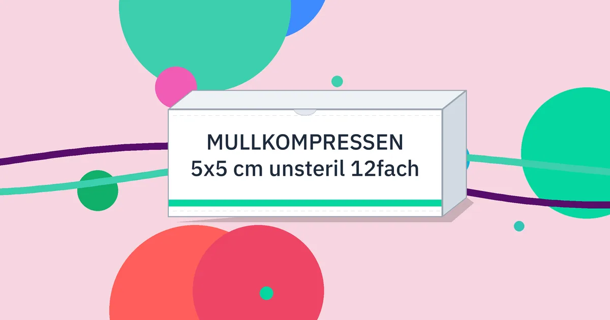 Symbolbild: Packung mit der Aufschrift MULLKOMPRESSEN 5x5 cm unsteril 12fach (PZN 08821417) – Verfügbarkeit und Bezug in Apotheken in Frankfurt am Main