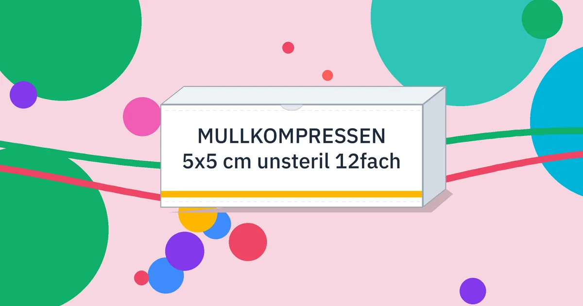 Symbolbild: Packung mit der Aufschrift MULLKOMPRESSEN 5x5 cm unsteril 12fach (PZN 09075910) – Verfügbarkeit und Bezug in Apotheken in Frankfurt am Main