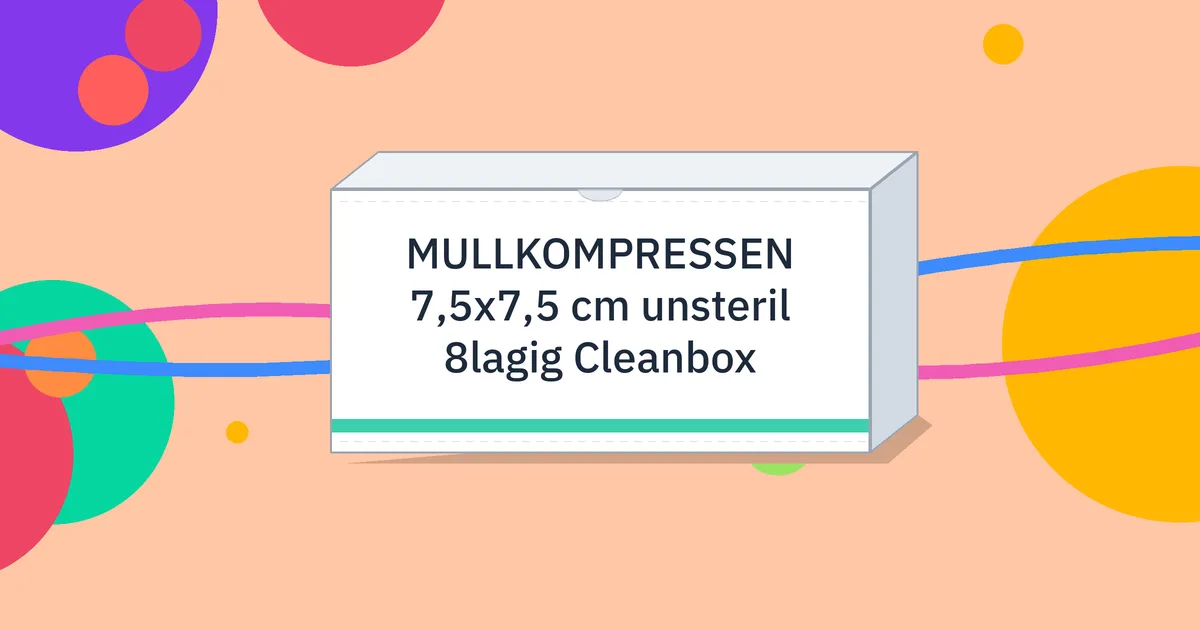 Symbolbild: Packung mit der Aufschrift MULLKOMPRESSEN 7,5x7,5 cm unsteril 8lagig Cleanbox (PZN 17563144) – Verfügbarkeit und Bezug in Apotheken in Frankfurt am Main