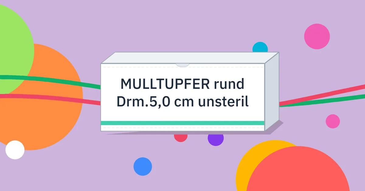 Symbolbild: Packung mit der Aufschrift MULLTUPFER rund Drm.5,0 cm unsteril (PZN 03894765) – Verfügbarkeit und Bezug in Apotheken in Frankfurt am Main