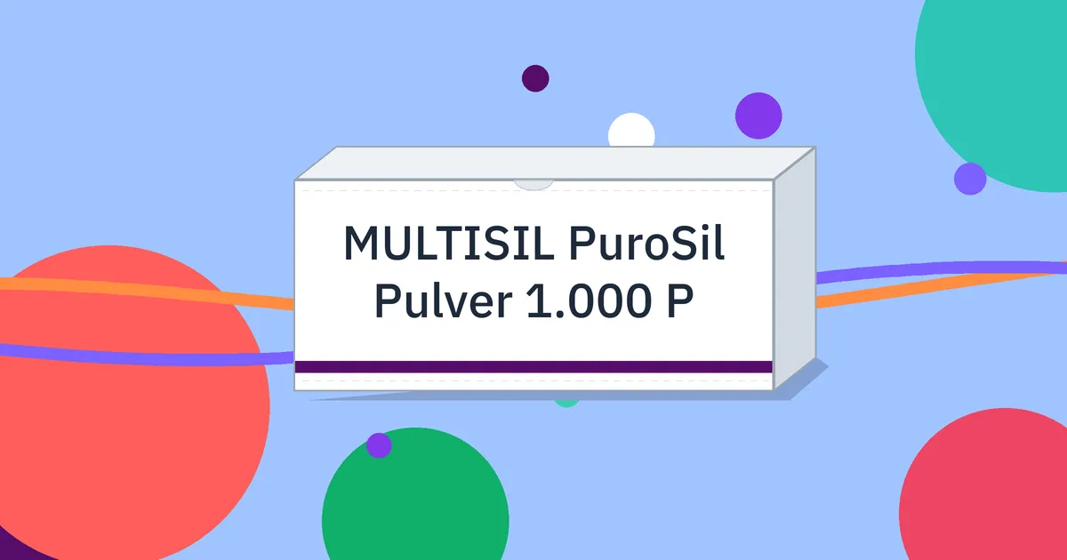 Symbolbild: Packung mit der Aufschrift MULTISIL PuroSil Pulver 1.000 P (PZN 15396966) – Verfügbarkeit und Bezug in Apotheken in Frankfurt am Main