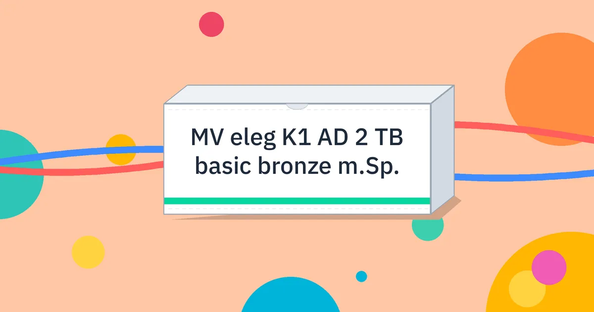 Symbolbild: Packung mit der Aufschrift MV eleg K1 AD 2 TB basic bronze m.Sp. (PZN 14705744) – Verfügbarkeit und Bezug in Apotheken in Frankfurt am Main