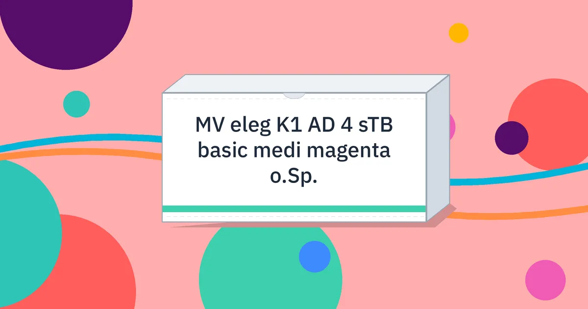 Symbolbild: Packung mit der Aufschrift MV eleg K1 AD 4 sTB basic medi magenta o.Sp. (PZN 14618844) – Verfügbarkeit und Bezug in Apotheken in Frankfurt am Main