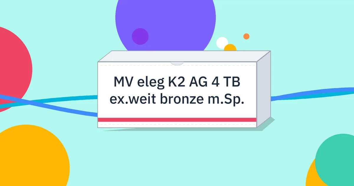 Symbolbild: Packung mit der Aufschrift MV eleg K2 AG 4 TB ex.weit bronze m.Sp. (PZN 14719367) – Verfügbarkeit und Bezug in Apotheken in Frankfurt am Main