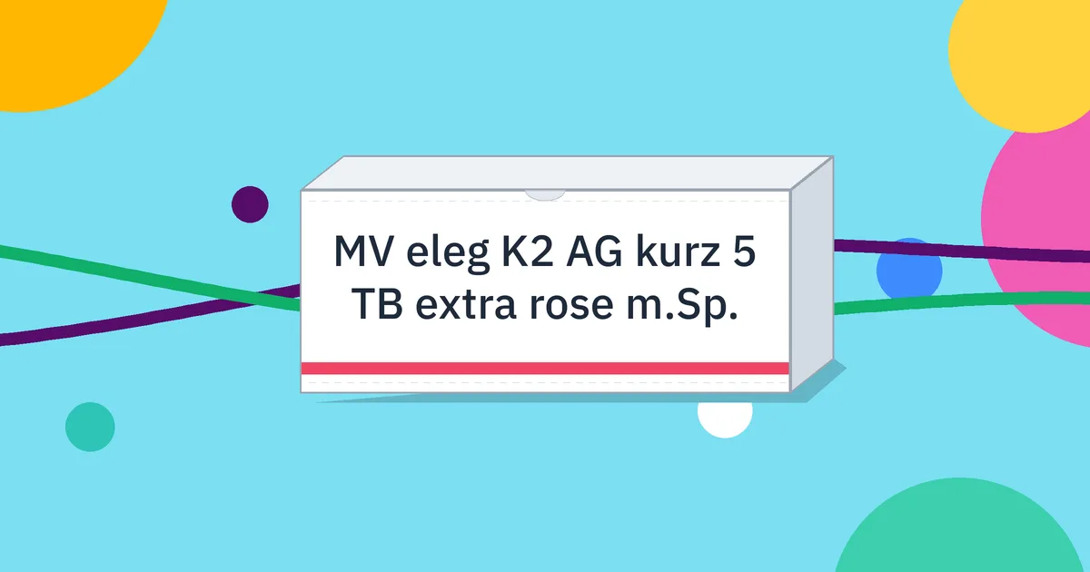 Symbolbild: Packung mit der Aufschrift MV eleg K2 AG kurz 5 TB extra rose m.Sp. (PZN 14696956) – Verfügbarkeit und Bezug in Apotheken in Frankfurt am Main