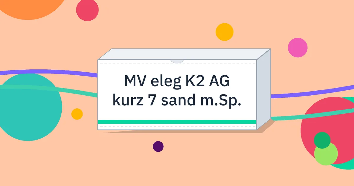 Symbolbild: Packung mit der Aufschrift MV eleg K2 AG kurz 7 sand m.Sp. (PZN 18924934) – Verfügbarkeit und Bezug in Apotheken in Frankfurt am Main