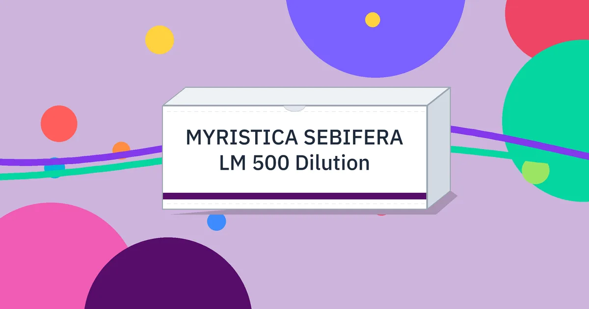 Symbolbild: Packung mit der Aufschrift MYRISTICA SEBIFERA LM 500 Dilution (PZN 13693967) – Verfügbarkeit und Bezug in Apotheken in Frankfurt am Main