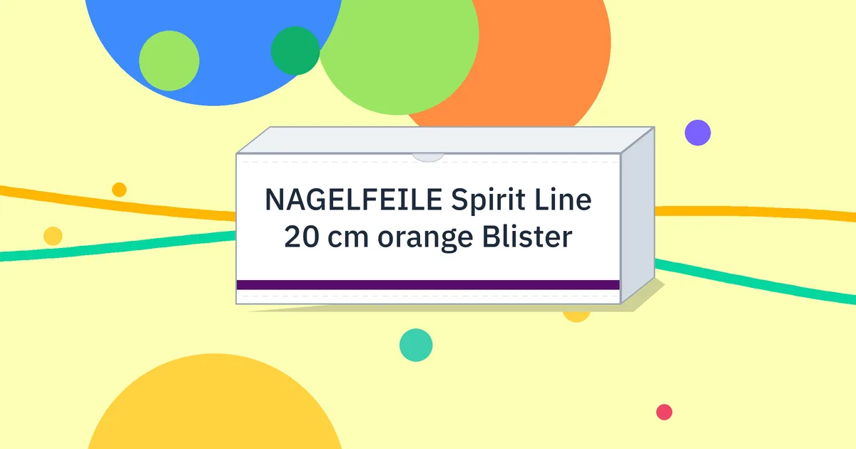 Symbolbild: Packung mit der Aufschrift NAGELFEILE Spirit Line 20 cm orange Blister (PZN 01581861) – Verfügbarkeit und Bezug in Apotheken in Frankfurt am Main