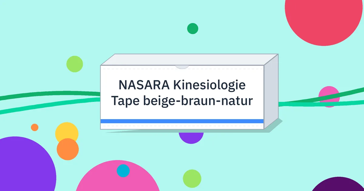Symbolbild: Packung mit der Aufschrift NASARA Kinesiologie Tape beige-braun-natur (PZN 03426840) – Verfügbarkeit und Bezug in Apotheken in Frankfurt am Main