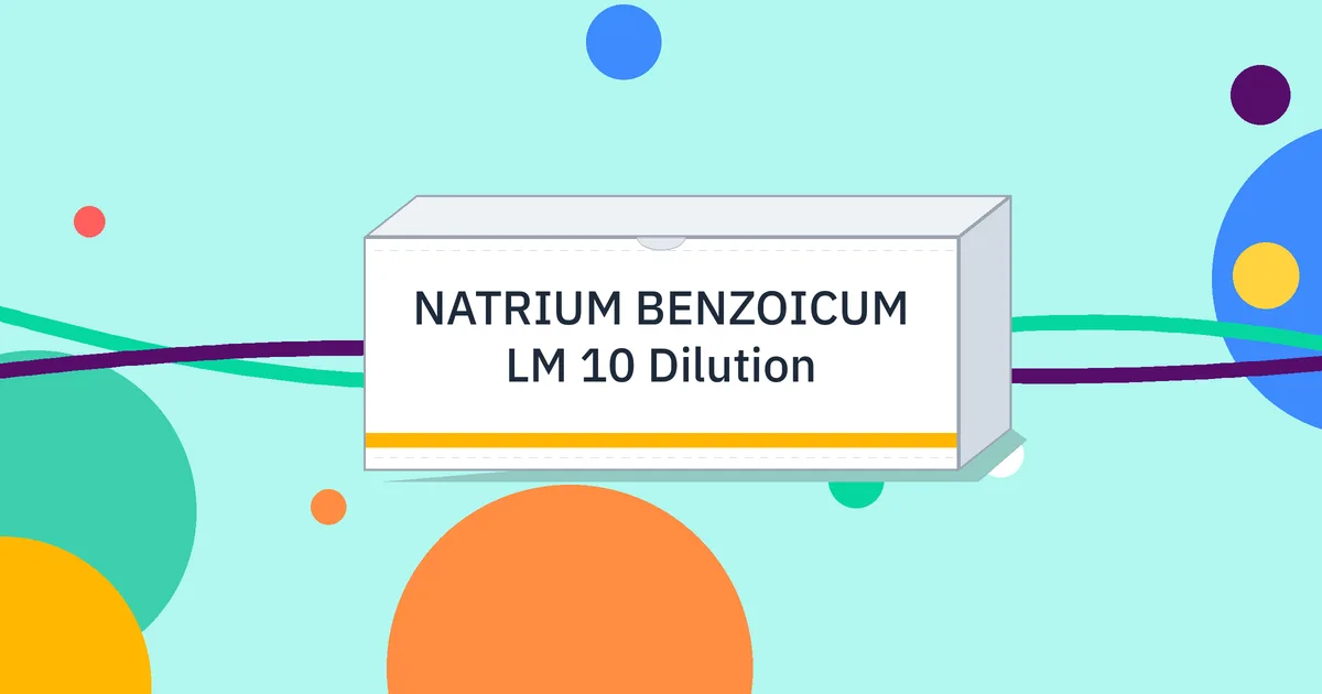 Symbolbild: Packung mit der Aufschrift NATRIUM BENZOICUM LM 10 Dilution (PZN 12959771) – Verfügbarkeit und Bezug in Apotheken in Frankfurt am Main