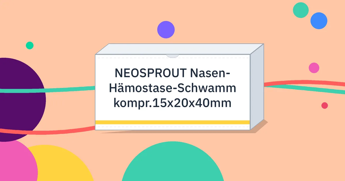Symbolbild: Packung mit der Aufschrift NEOSPROUT Nasen-Hämostase-Schwamm kompr.15x20x40mm (PZN 20932125) – Verfügbarkeit und Bezug in Apotheken in Frankfurt am Main