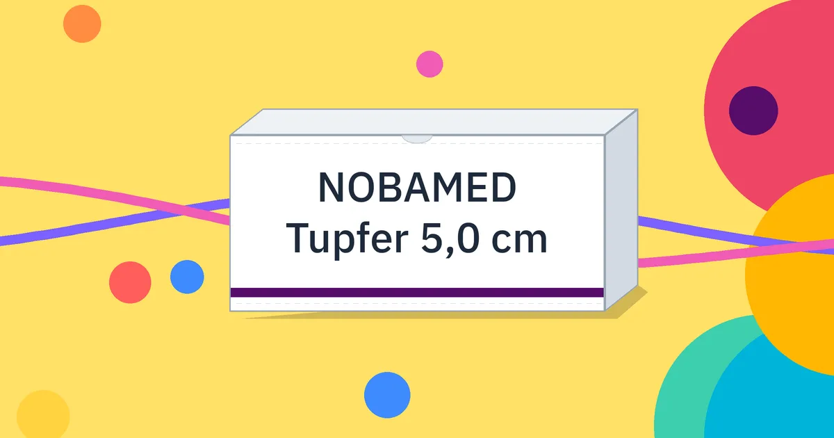 Symbolbild: Packung mit der Aufschrift NOBAMED Tupfer 5,0 cm (PZN 04314238) – Verfügbarkeit und Bezug in Apotheken in Frankfurt am Main