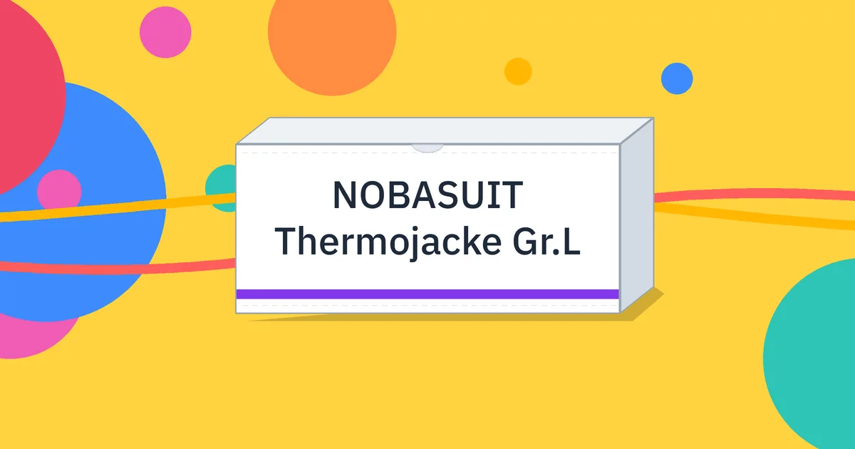 Symbolbild: Packung mit der Aufschrift NOBASUIT Thermojacke Gr.L (PZN 17376330) – Verfügbarkeit und Bezug in Apotheken in Frankfurt am Main