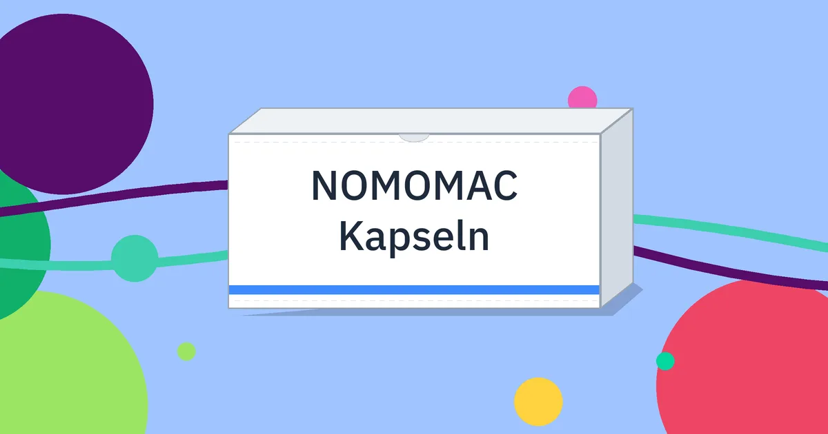 Symbolbild: Packung mit der Aufschrift NOMOMAC Kapseln (PZN 14362379) – Verfügbarkeit und Bezug in Apotheken in Frankfurt am Main