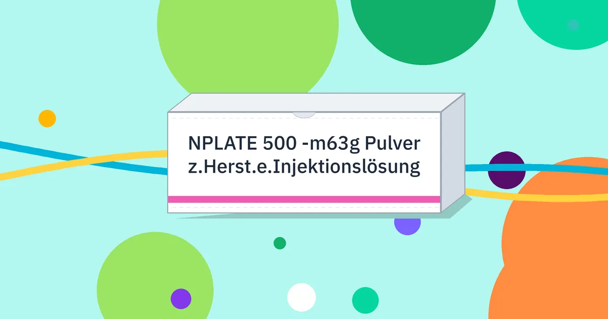 Symbolbild: Packung mit der Aufschrift NPLATE 500 -m63g Pulver z.Herst.e.Injektionslösung (PZN 06307113) – Verfügbarkeit und Bezug in Apotheken in Frankfurt am Main
