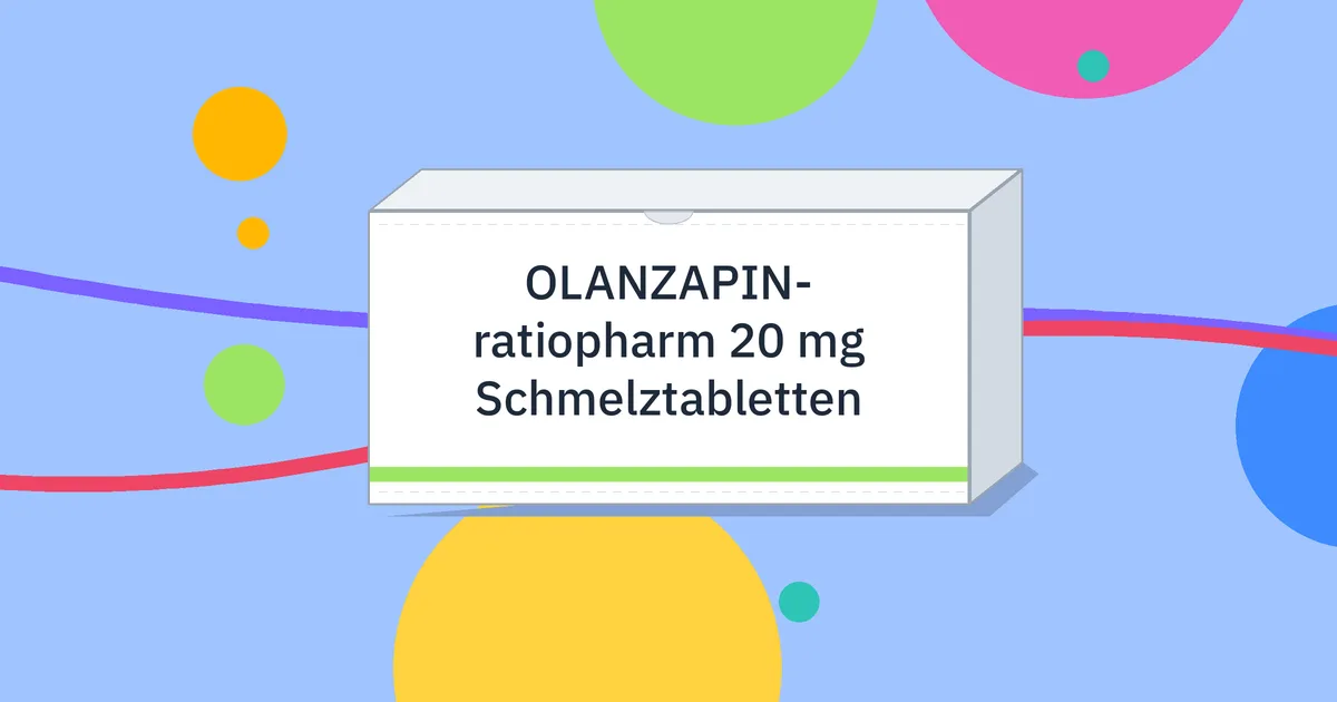 Symbolbild: Packung mit der Aufschrift OLANZAPIN-ratiopharm 20 mg Schmelztabletten (PZN 08475470) – Verfügbarkeit und Bezug in Apotheken in Frankfurt am Main
