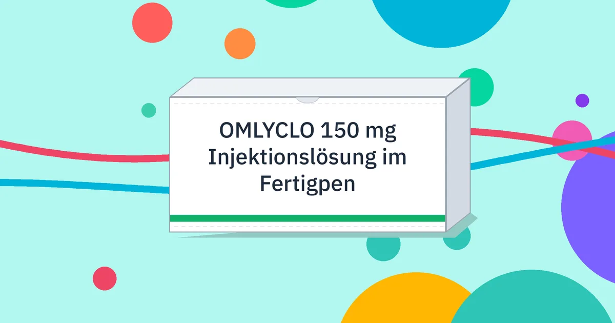 Symbolbild: Packung mit der Aufschrift OMLYCLO 150 mg Injektionslösung im Fertigpen (PZN 19203349) – Verfügbarkeit und Bezug in Apotheken in Frankfurt am Main