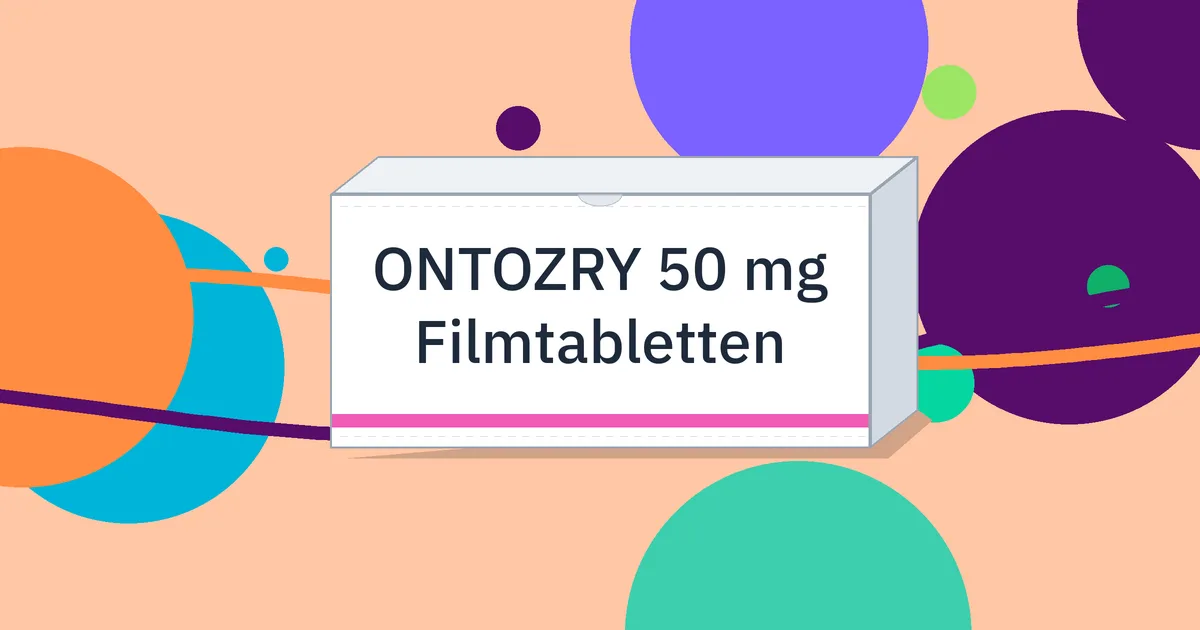 Symbolbild: Packung mit der Aufschrift ONTOZRY 50 mg Filmtabletten (PZN 17259328) – Verfügbarkeit und Bezug in Apotheken in Frankfurt am Main