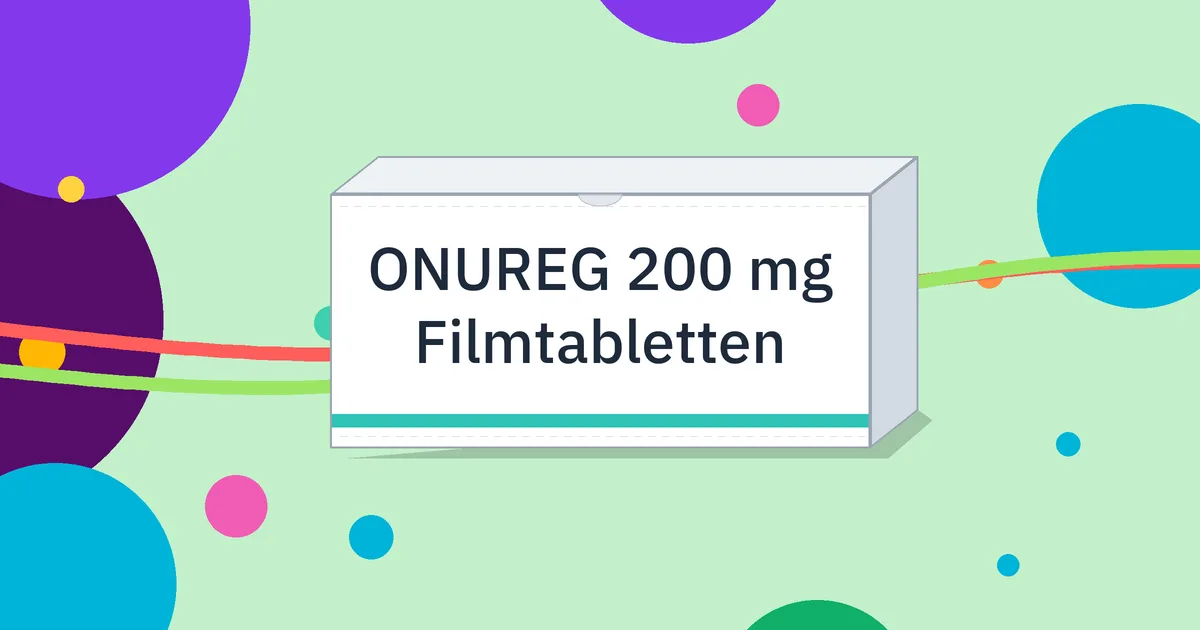 Symbolbild: Packung mit der Aufschrift ONUREG 200 mg Filmtabletten (PZN 20368251) – Verfügbarkeit und Bezug in Apotheken in Frankfurt am Main