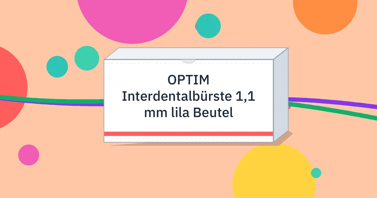 Symbolbild: Packung mit der Aufschrift OPTIM Interdentalbürste 1,1 mm lila Beutel (PZN 16237690) – Verfügbarkeit und Bezug in Apotheken in Frankfurt am Main