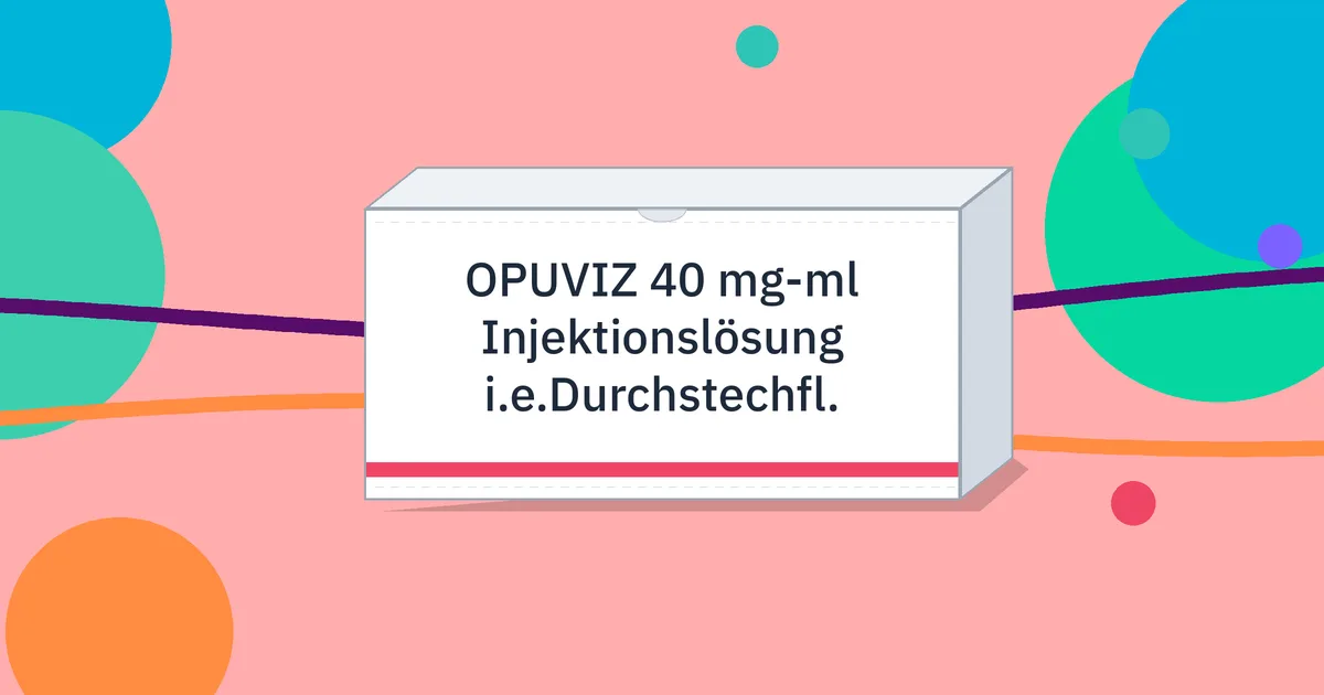 Symbolbild: Packung mit der Aufschrift OPUVIZ 40 mg-ml Injektionslösung i.e.Durchstechfl. (PZN 20176801) – Verfügbarkeit und Bezug in Apotheken in Frankfurt am Main
